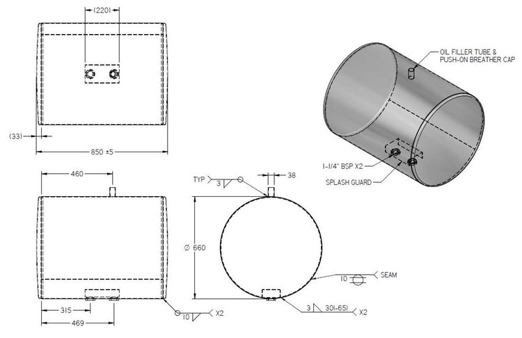 Tank Aluminium - Round Hydraulic Aluminium Oil Tank - 265L, 26"x24.5 ...
